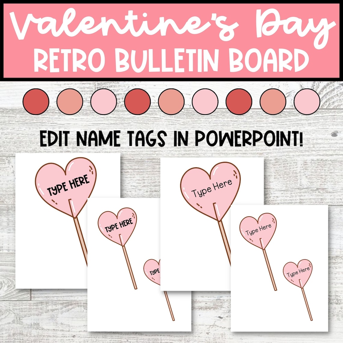 Retro Valentine's Day Bulletin Board Kit, Editable Name Tags (digital ...