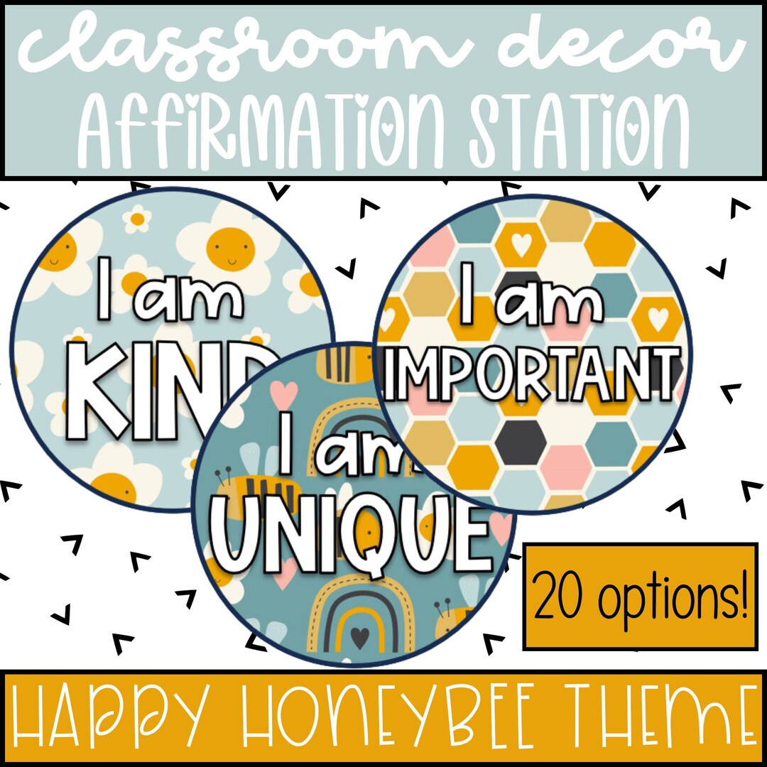 Affirmation Station for Classroom Mirror, Bee Themed Classroom Decor ...