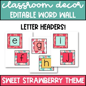 Word Wall for Classroom, Editable Sight Word Cards, Strawberry ...