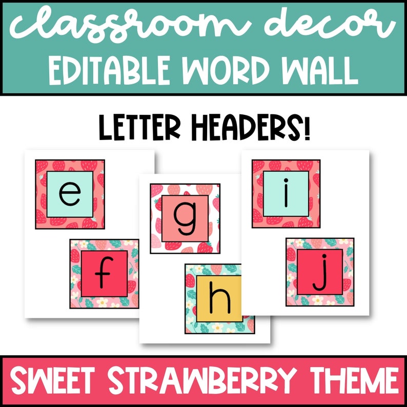 Word Wall for Classroom Editable Sight Word Cards Strawberry - Etsy