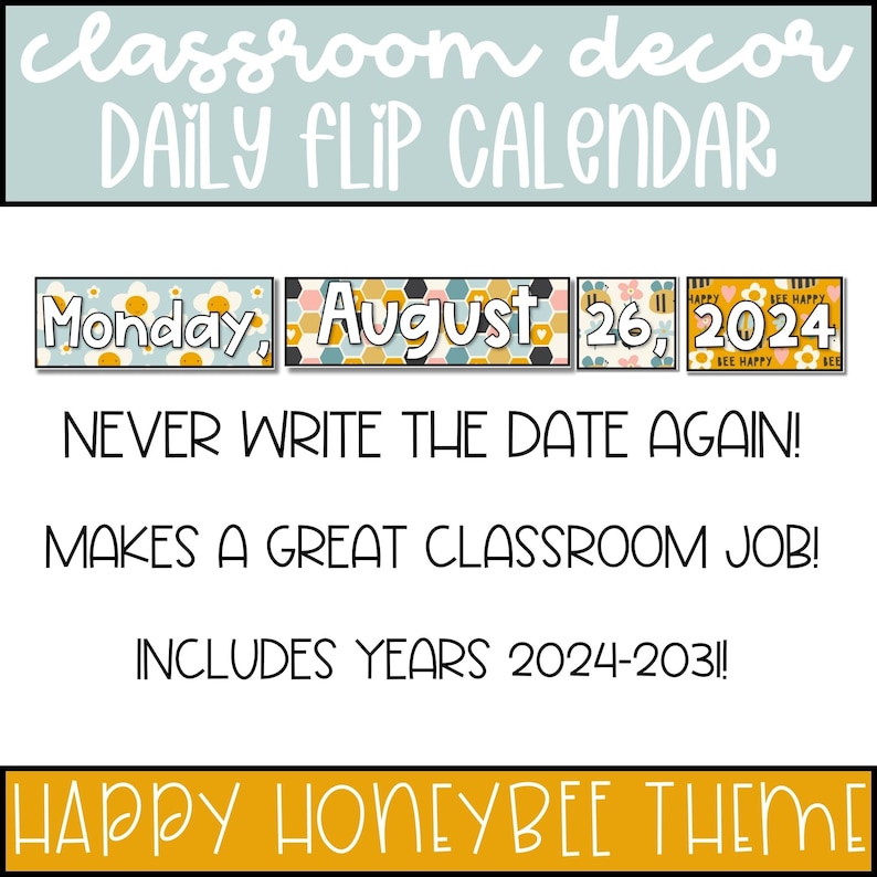 Flip Calendar for Classroom, DIY Classroom Calendar, Bee Themed ...