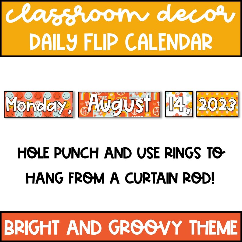 Retro Bright Classroom Flip Calendar, Groovy Decor (digital Download ...
