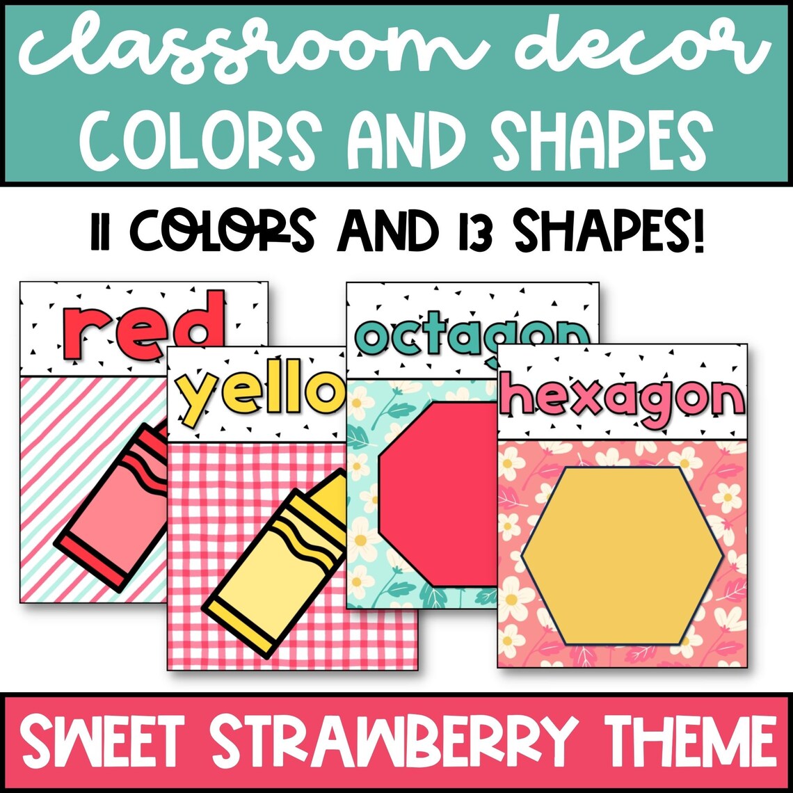 Color and Shape Posters for Classroom, DIY Classroom Decor, Strawberry ...