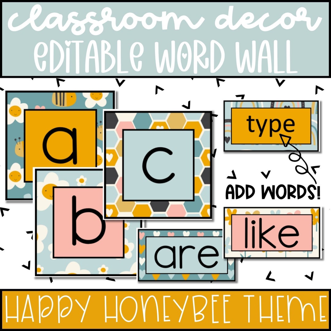 Editable Word Wall and Sight Word Cards for Classroom, Bee Themed ...