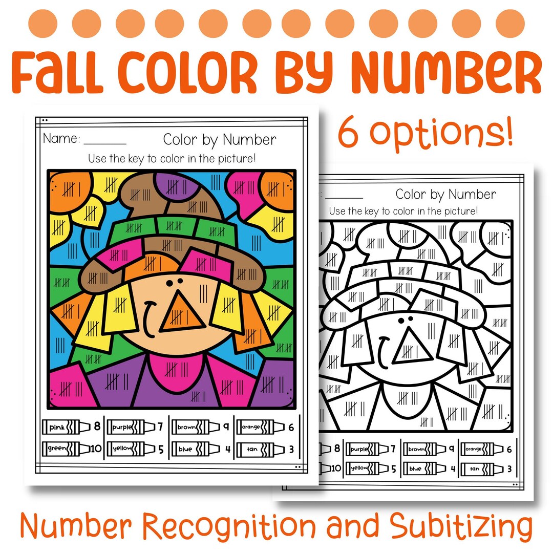 Kindergarten Worksheets for Number Practice, Fall Color by Number ...
