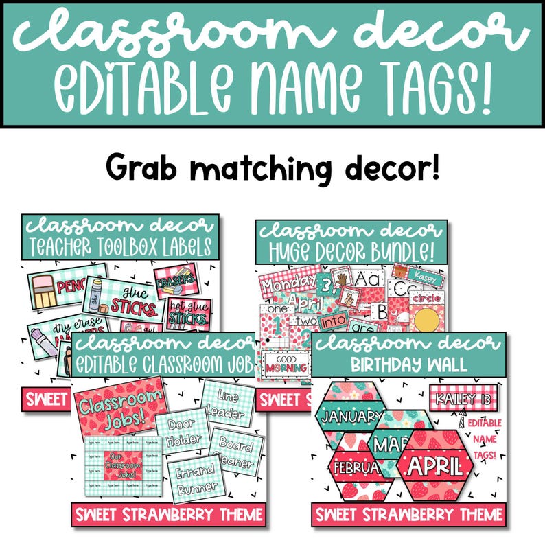 Editable Strawberry Desk Name Tags, Strawberry Classroom Decor Theme ...