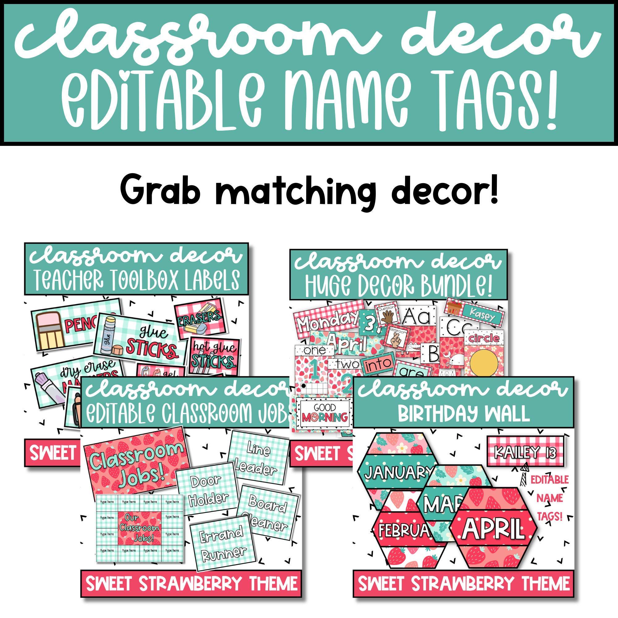 Editable Strawberry Desk Name Tags, Strawberry Classroom Decor Theme ...