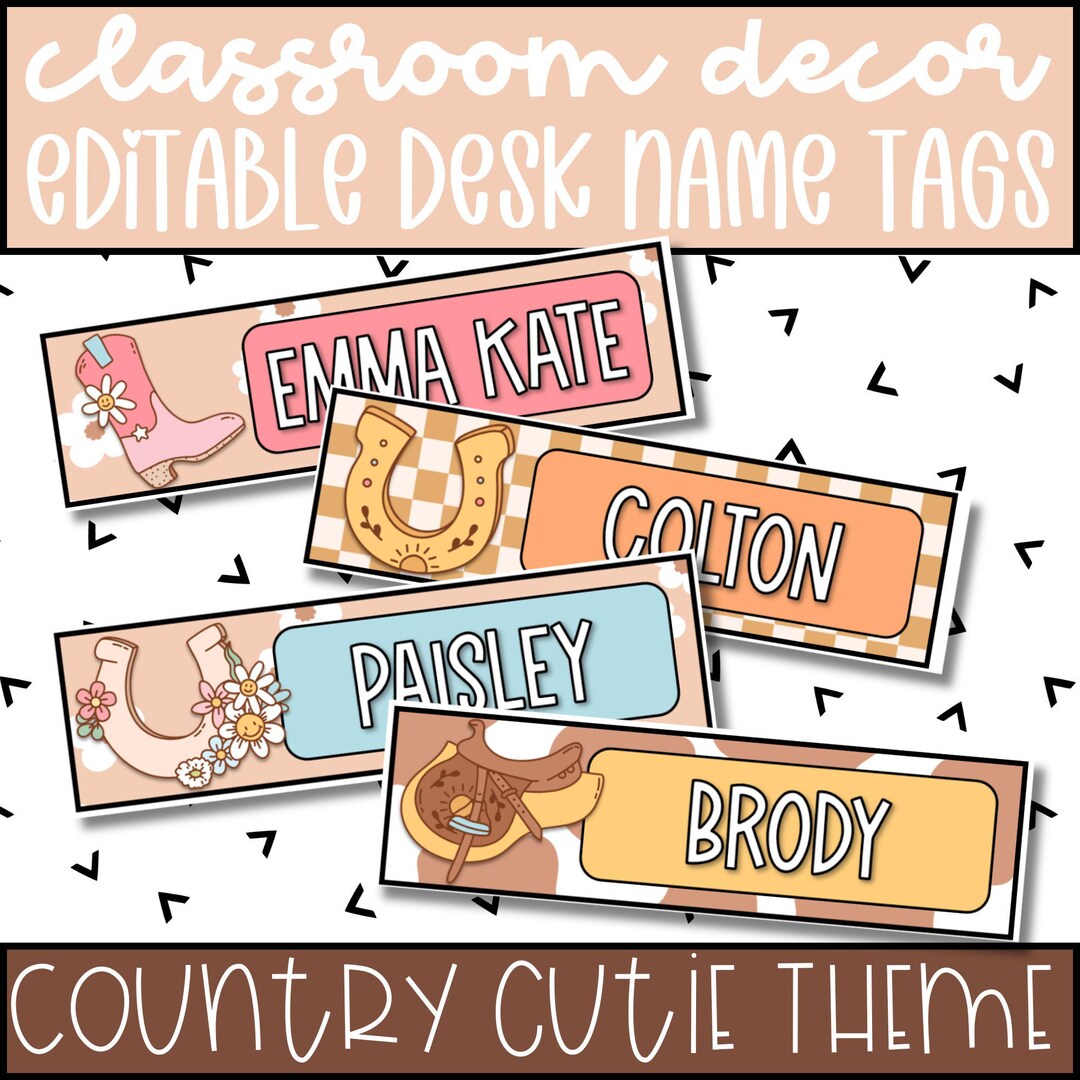 EDITABLE Desk Name Tags for Classroom, Western Cowgirl Classroom Decor ...
