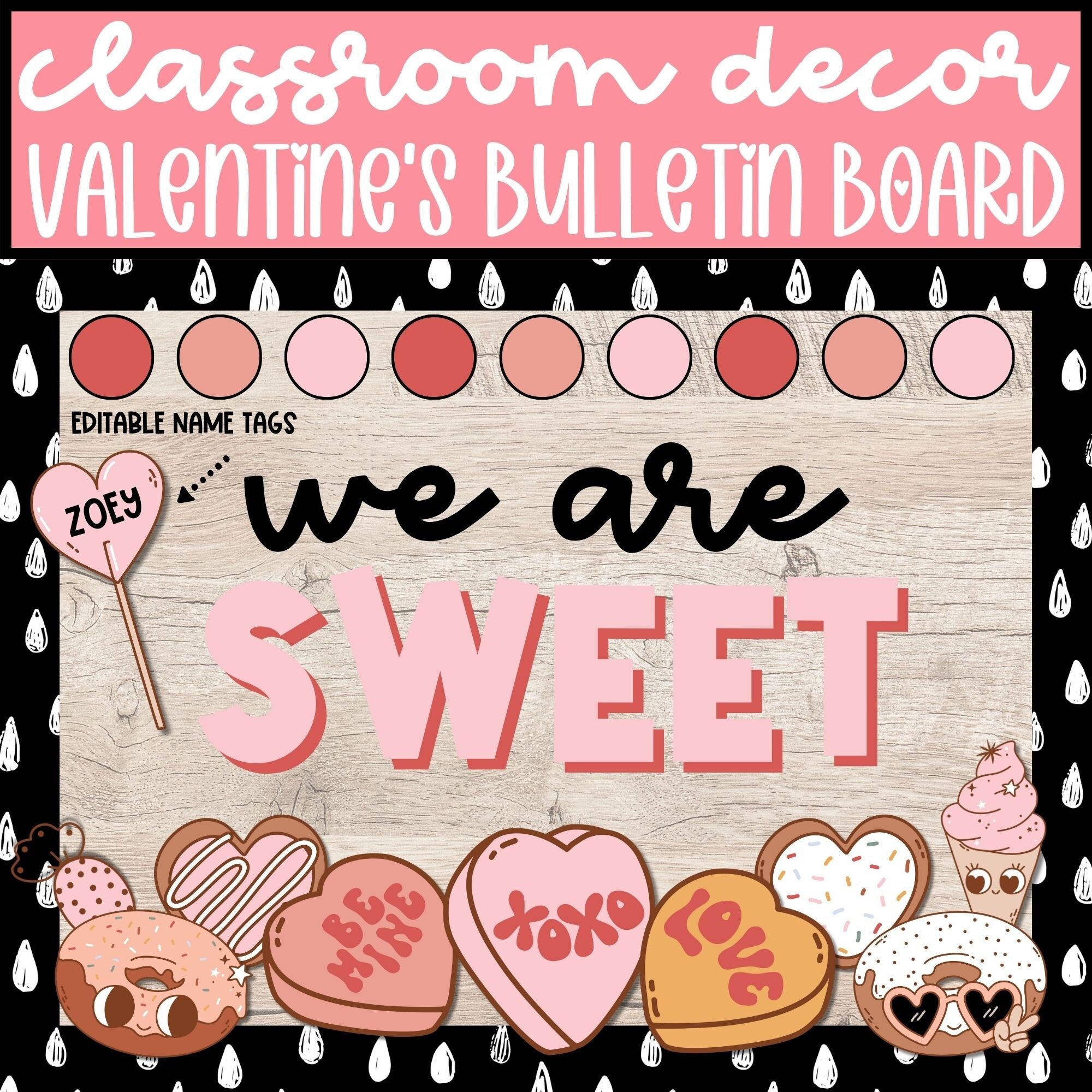 Retro Valentine's Day Bulletin Board Kit, Editable Name Tags (digital ...