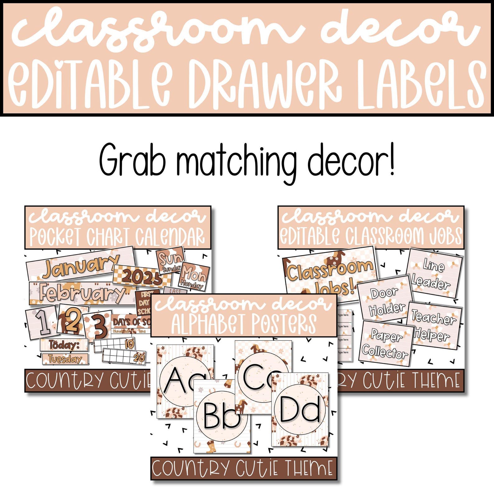 Editable Western Cowgirl Classroom Labels, Drawer Cart Decor (digital ...
