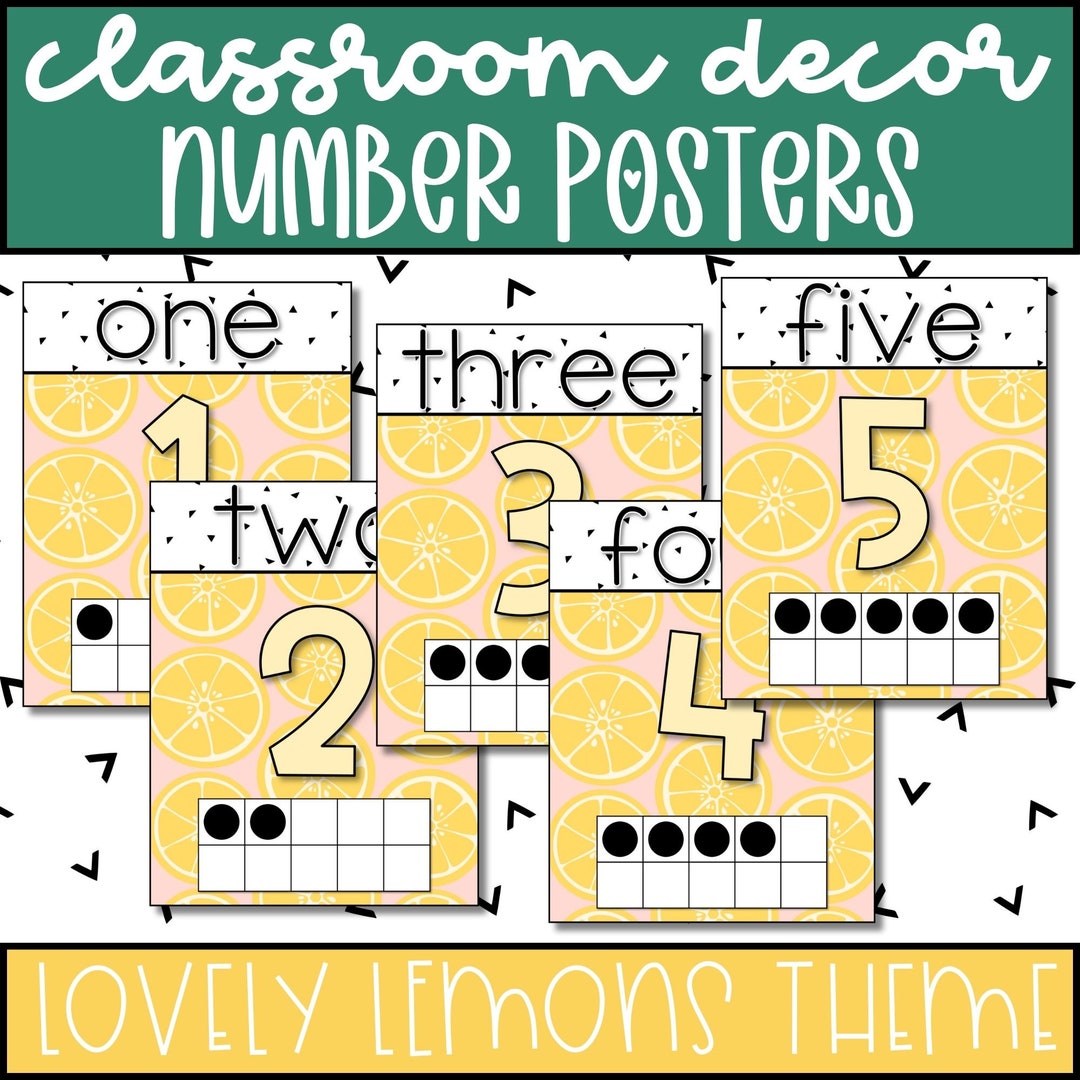 Number Posters for Classroom, Classroom Decor, Lemon Classroom Decor ...