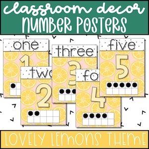 Number Posters for Classroom, Classroom Decor, Lemon Classroom Decor ...