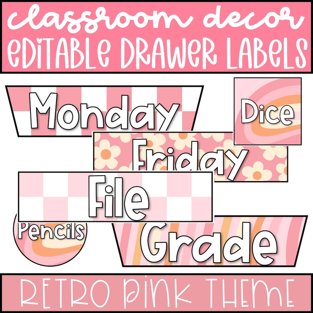 Editable Classroom Labels, 10 Drawer Cart Labels Editable, Retro Pink ...