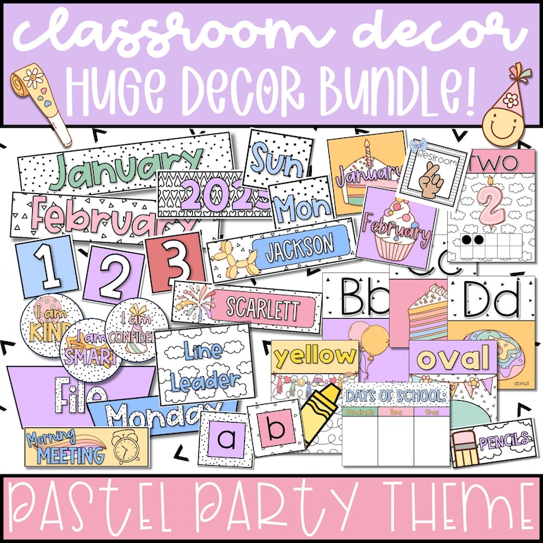 Paquete de decoración para el aula en tonos pastel, tema imprimible y ...