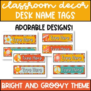 Editable Desk Name Tags for Retro Classroom Decor, DIY Classroom Decor ...