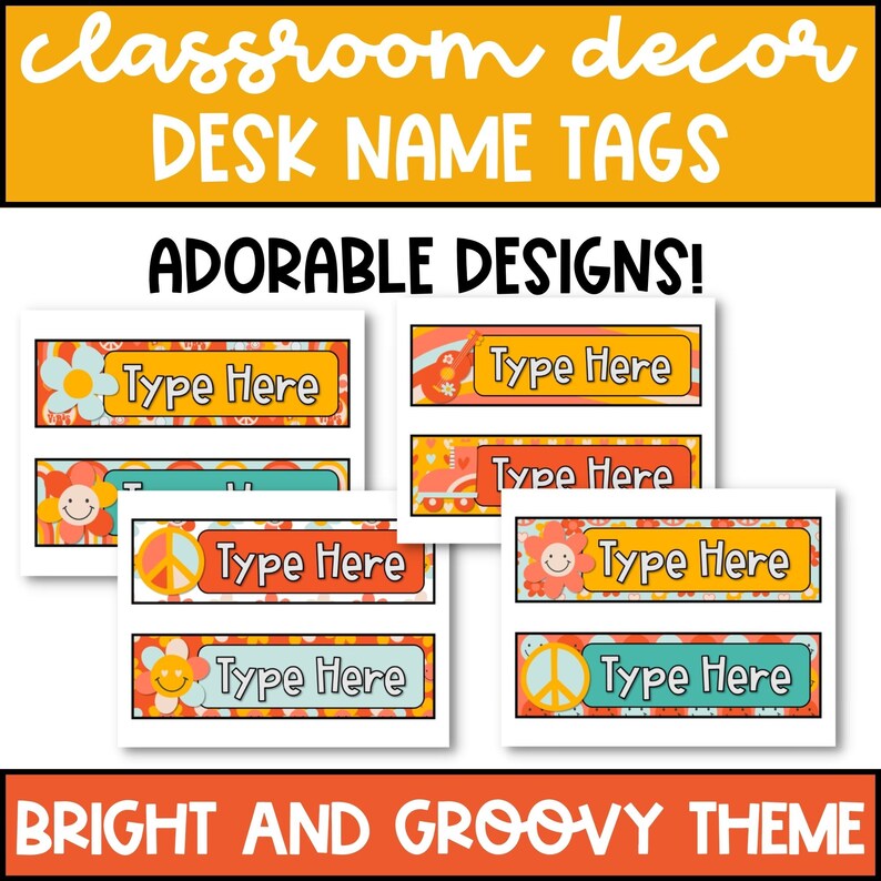 Editable Desk Name Tags for Retro Classroom Decor DIY - Etsy