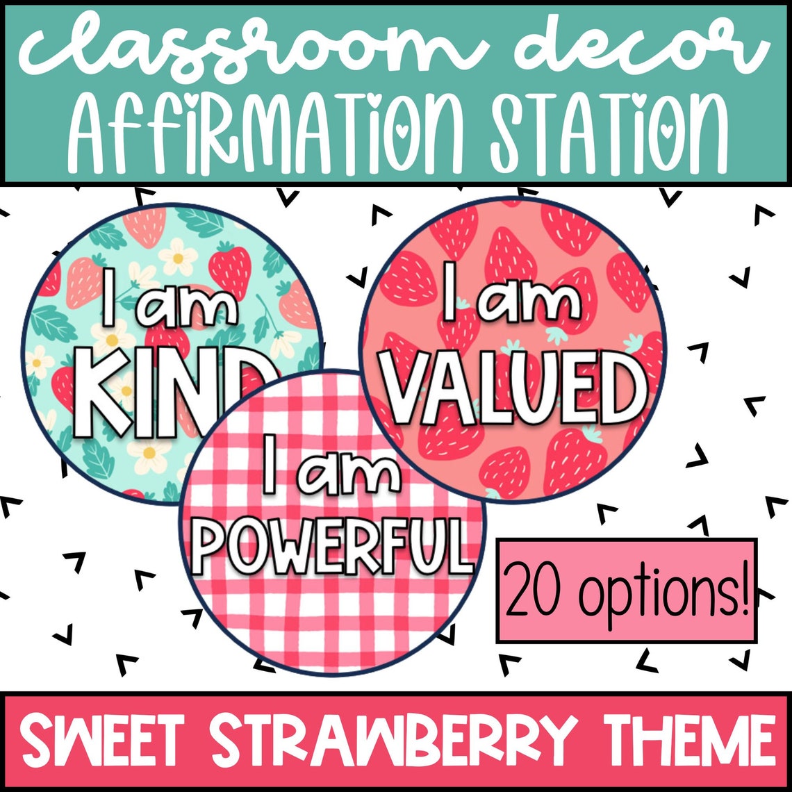 Affirmation Station for Classroom Mirror, Strawberry Themed Classroom ...