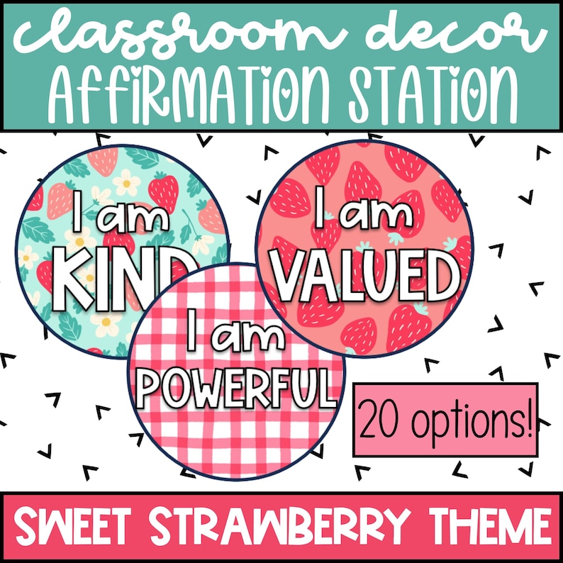 Affirmation Station for Classroom Mirror, Strawberry Themed Classroom ...