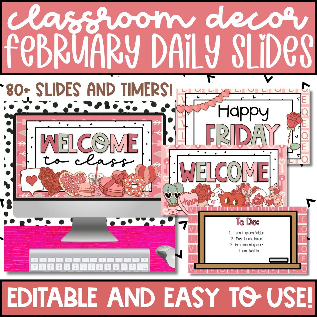 Valentine's Day Daily Slides for Classroom, Editable Google and ...
