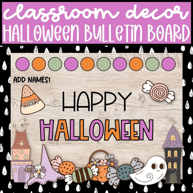 Retro Boho Halloween Bulletin Board Kit, September October Door Decor ...