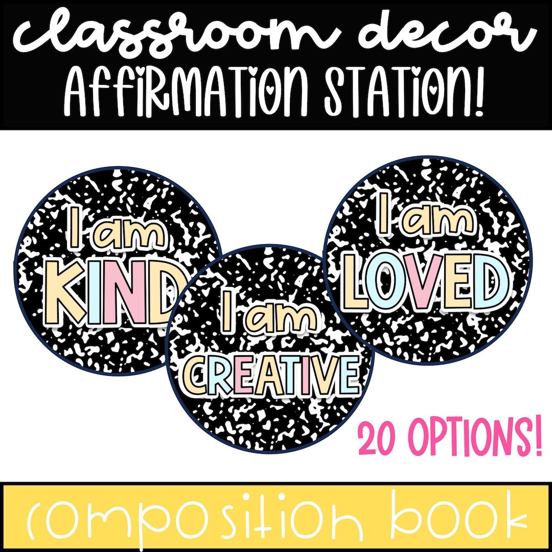Classroom Affirmation Station, Retro Composition Book Decor (digital ...