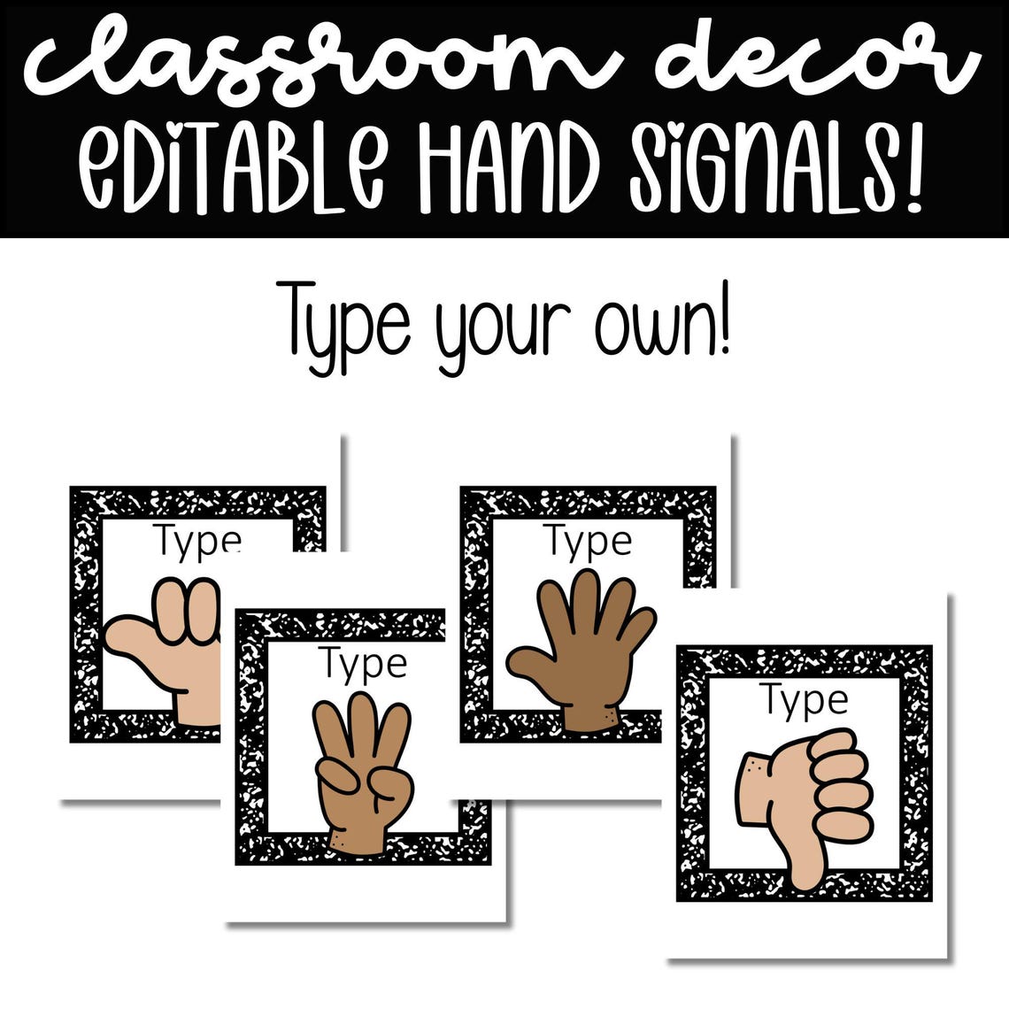 Editable Classroom Hand Signals, Composition Book Theme (digital ...