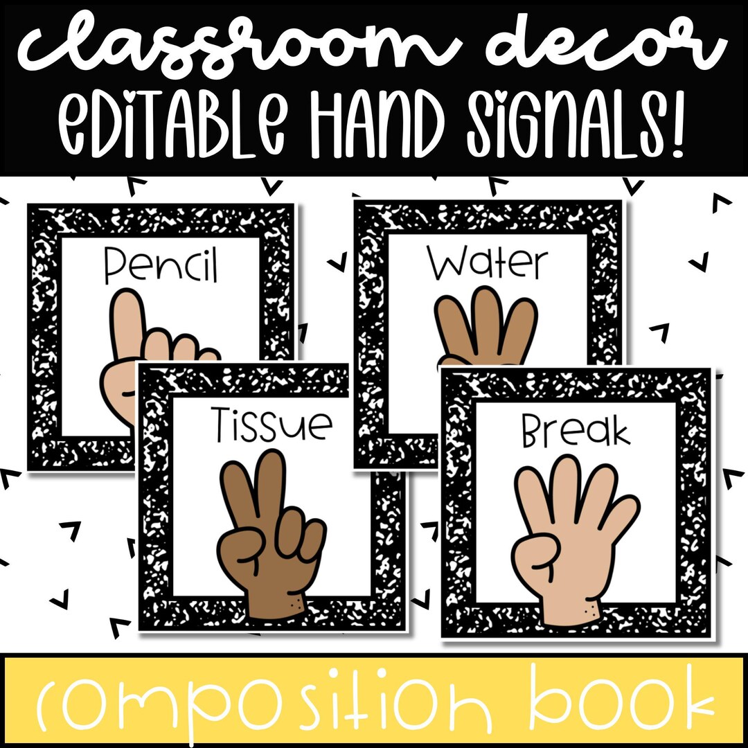 Editable Classroom Hand Signals, Composition Book Theme (digital ...