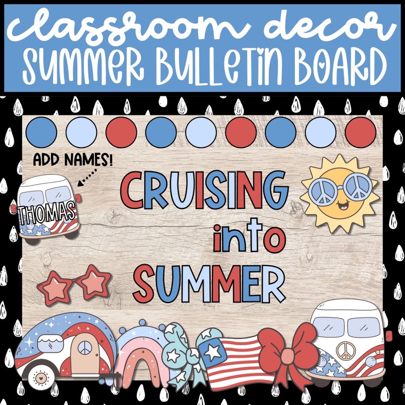 Retro Summer Camper Bulletin Board Kit, May June July Bulletin Board ...
