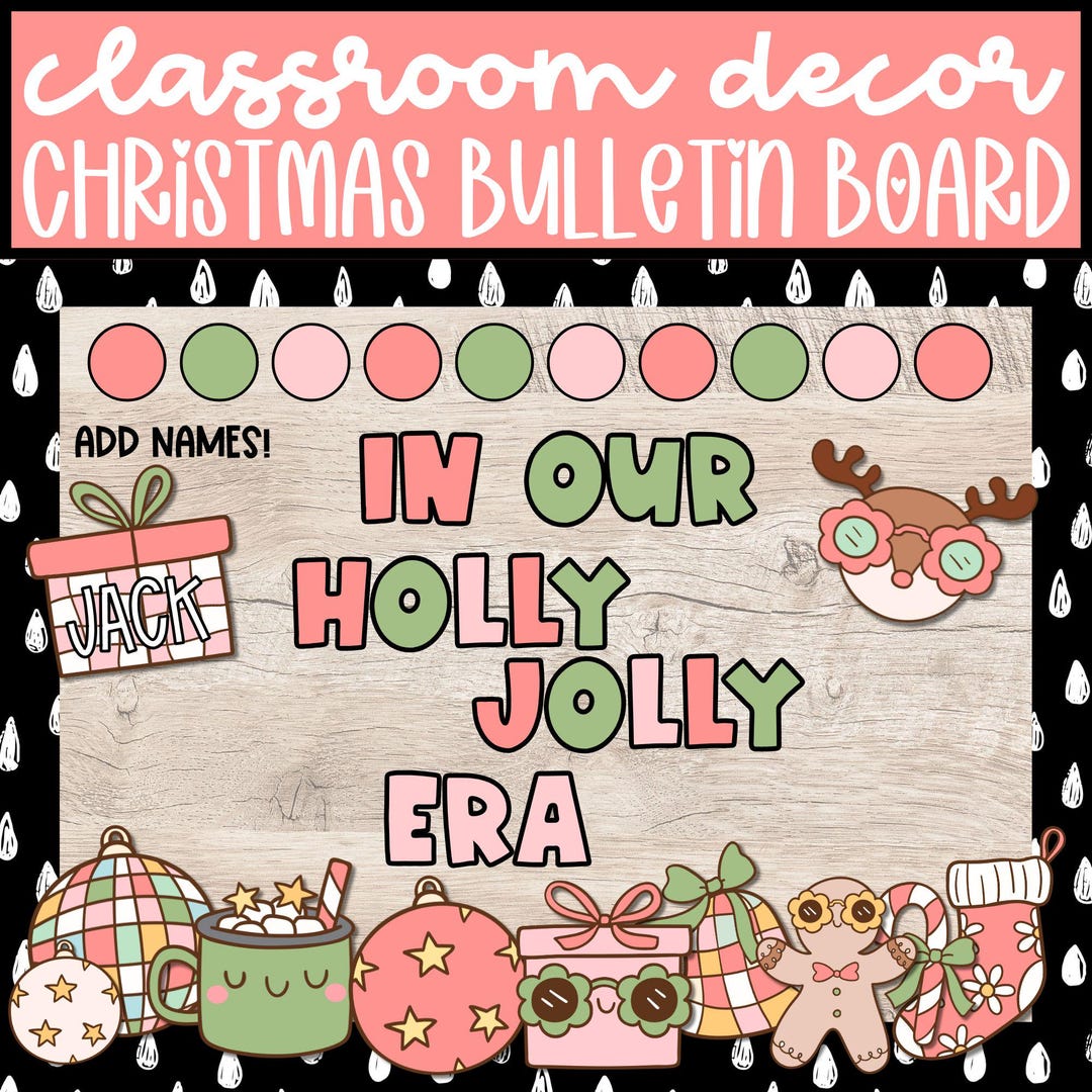Retro Christmas Era Bulletin Board, December Door Decor, Holly Jolly ...
