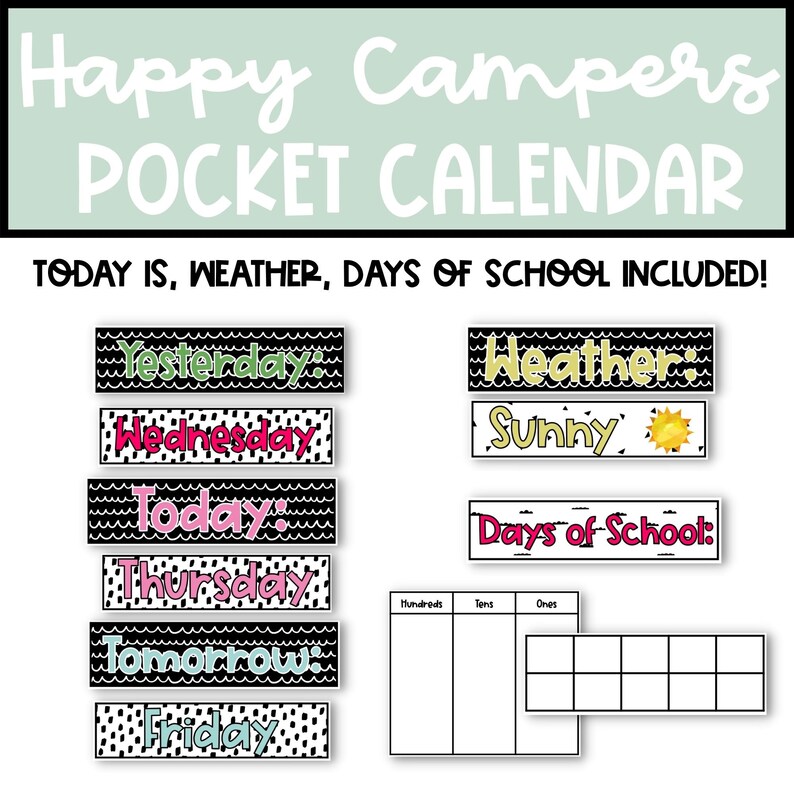 EDITABLE Pocket Chart Calendar for Classroom Camp Classroom - Etsy