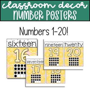 Number Posters for Classroom, Classroom Decor, Lemon Classroom Decor ...