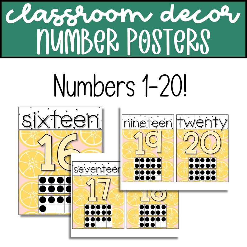 Number Posters for Classroom, Classroom Decor, Lemon Classroom Decor ...