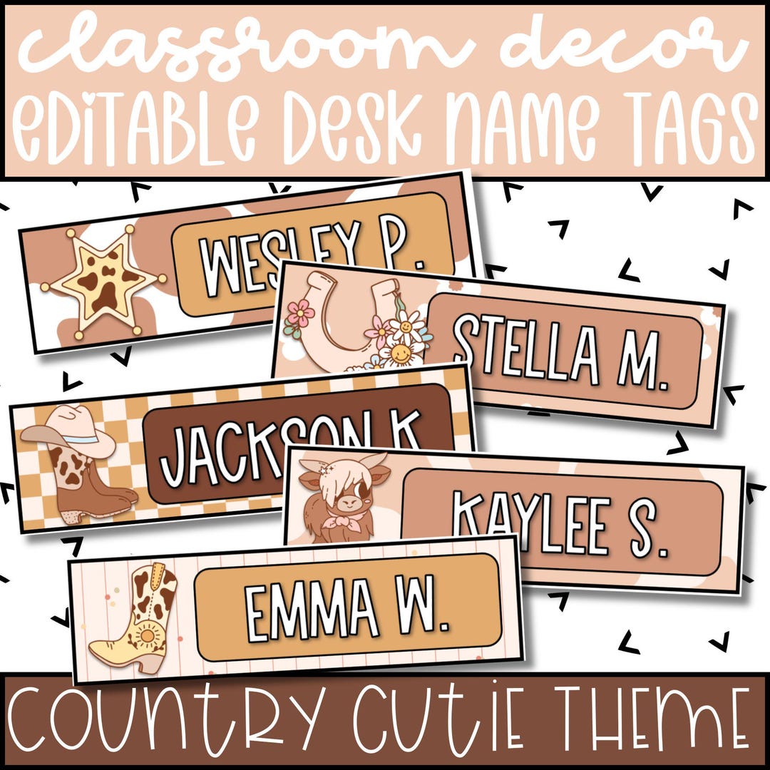 Western Cowgirl Classroom Desk Name Tags, Editable (PPT File) - Etsy