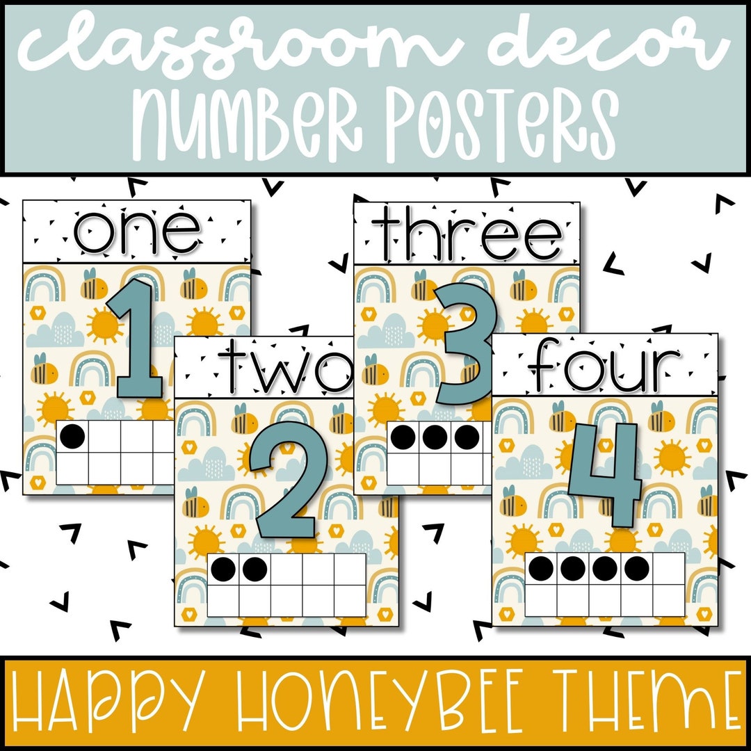 Number Posters for Classroom, DIY Classroom Posters, Bee Themed ...