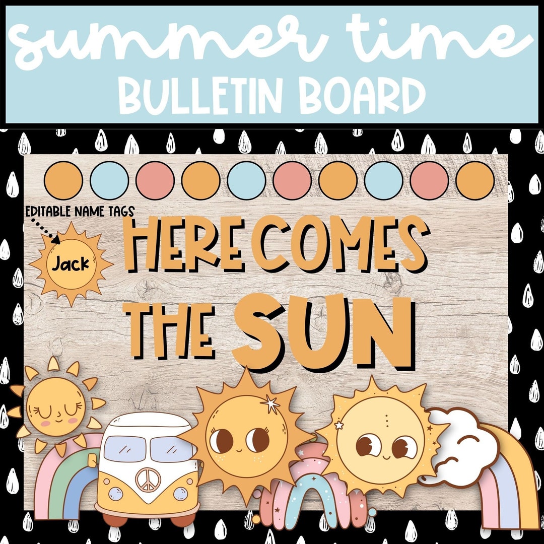 Retro Summer Bulletin Board Kit, Sunshine April and May Door Decor and ...