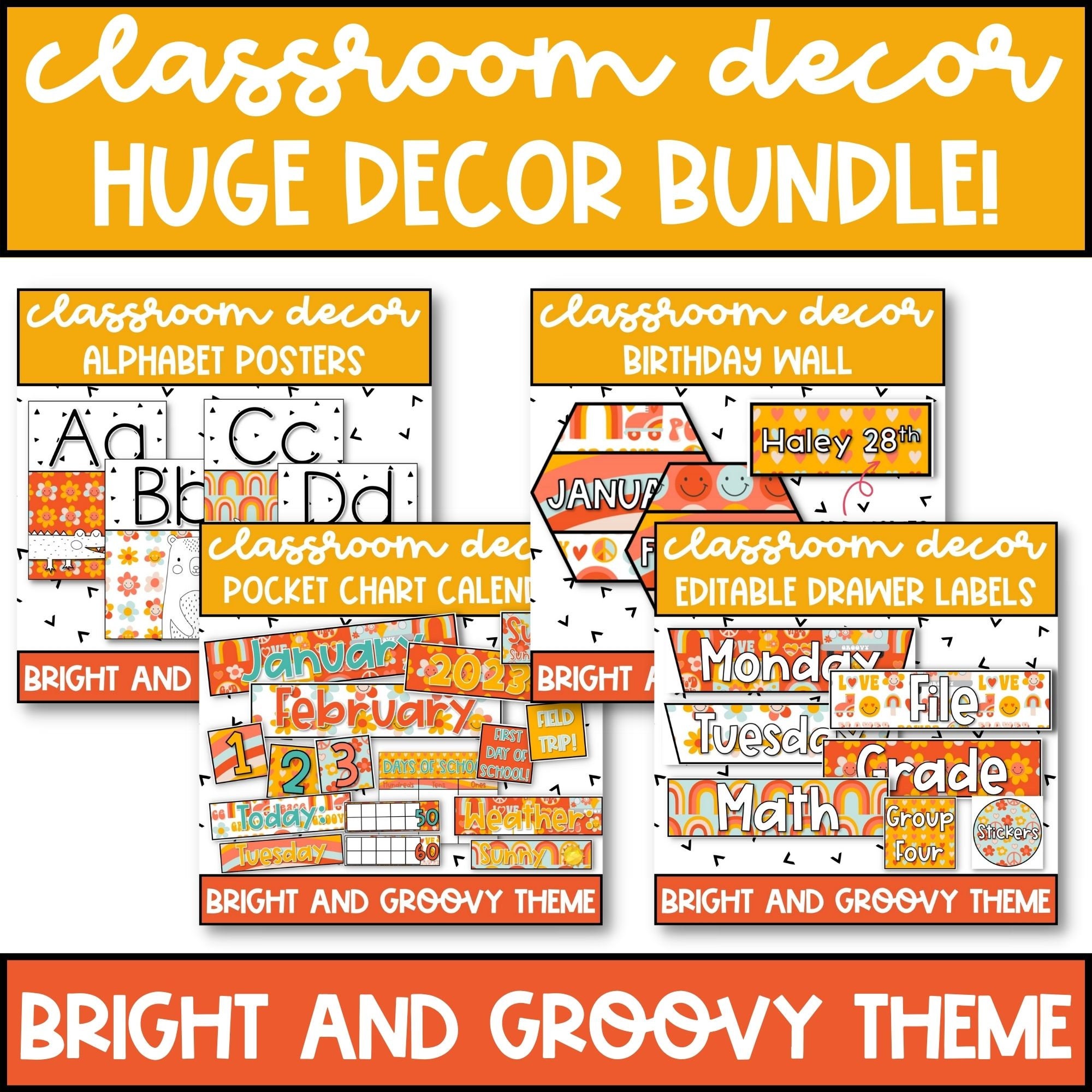 Retro Groovy Classroom Decor Bundle, Back to School Classroom Decor ...