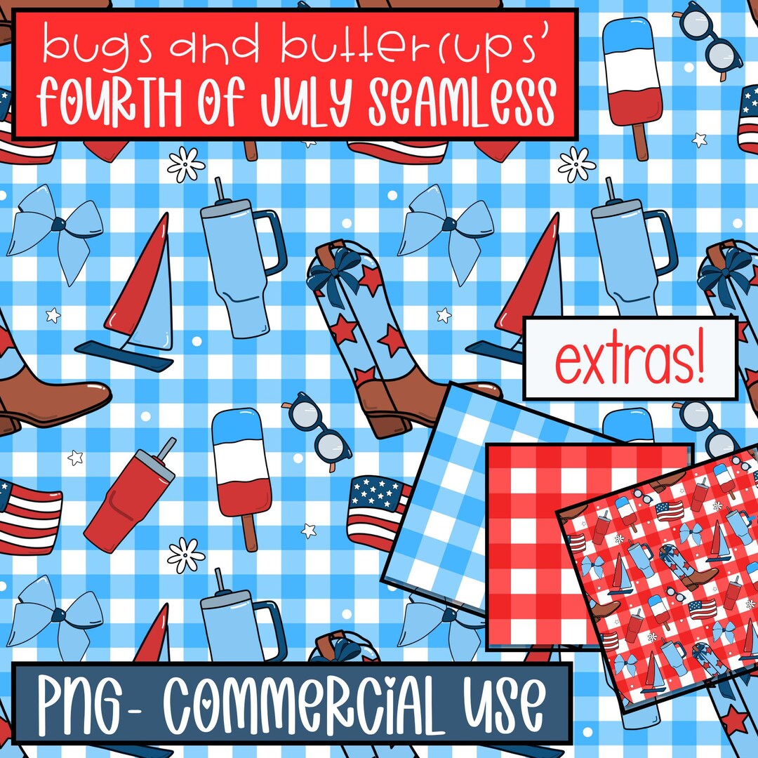 Summer Red White and Blue Seamless Pattern, Fourth of July Digital ...