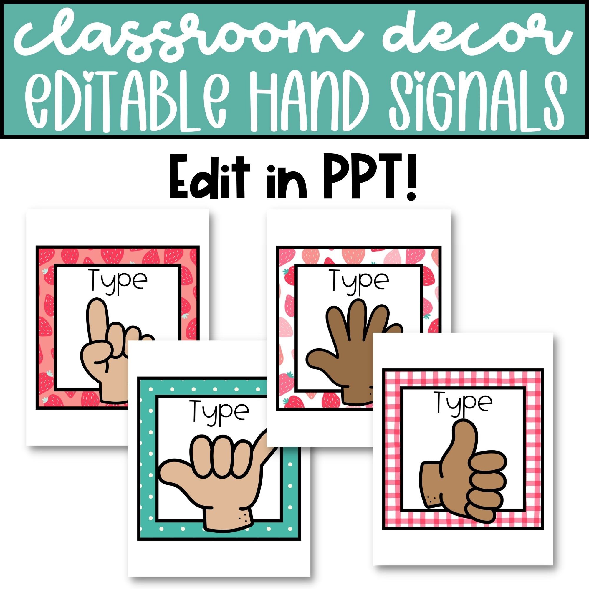Hand Signals for Classroom Management, Editable, Strawberry Classroom ...