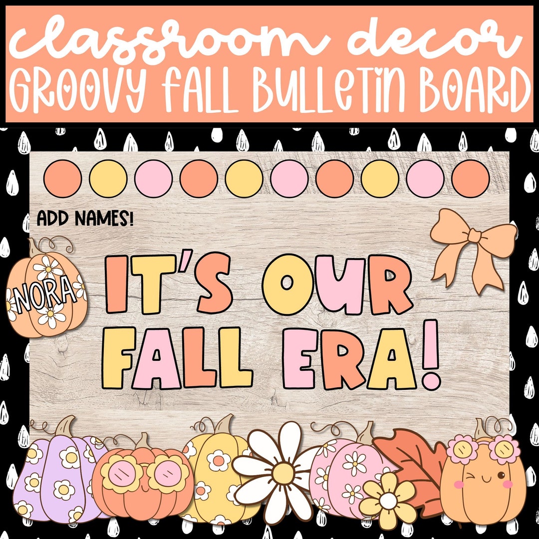 Fall Era Bulletin Board, Groovy September October Door Decor, Retro ...