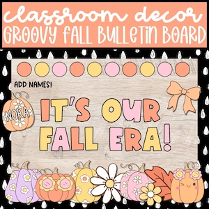 Fall Era Bulletin Board, Groovy September October Door Decor, Retro ...