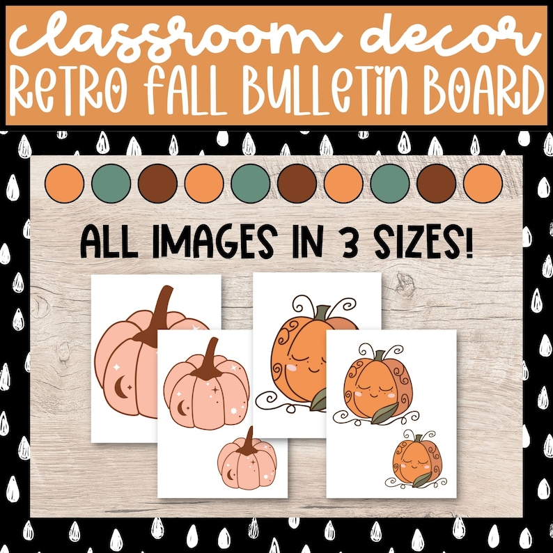 Retro Fall Bulletin Board With Pumpkins, September October Door Decor ...