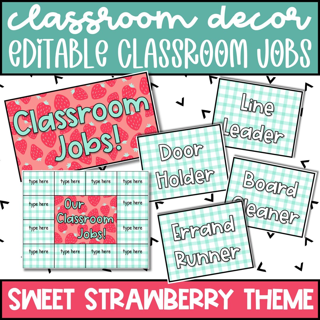 Editable Classroom Jobs Display, Classroom Jobs Chart, Strawberry ...