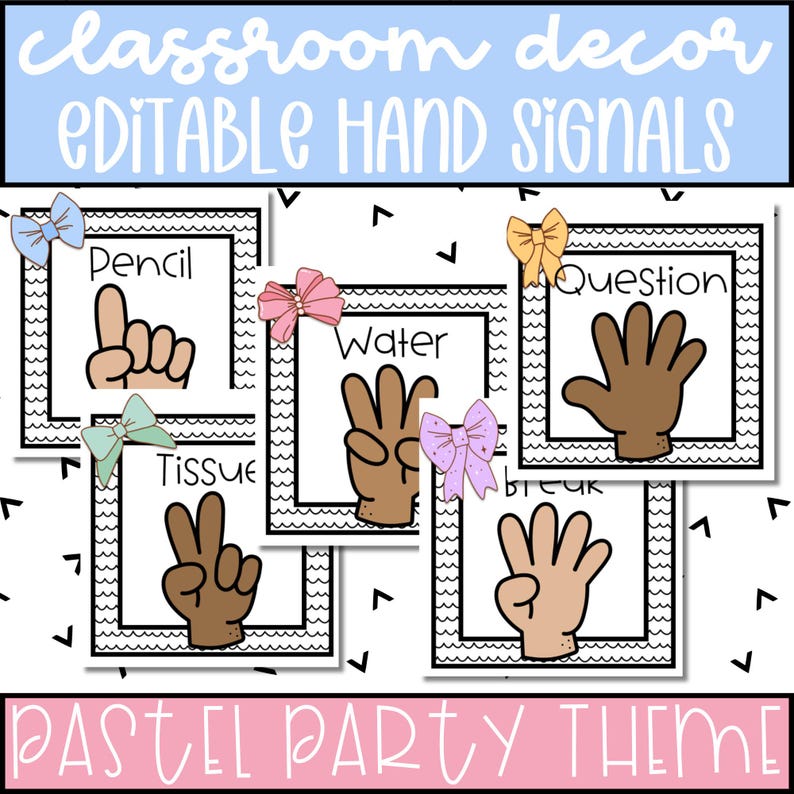 Retro Pastel Hand Signals Classroom Decor, Editable (PPT & PDF) - Etsy