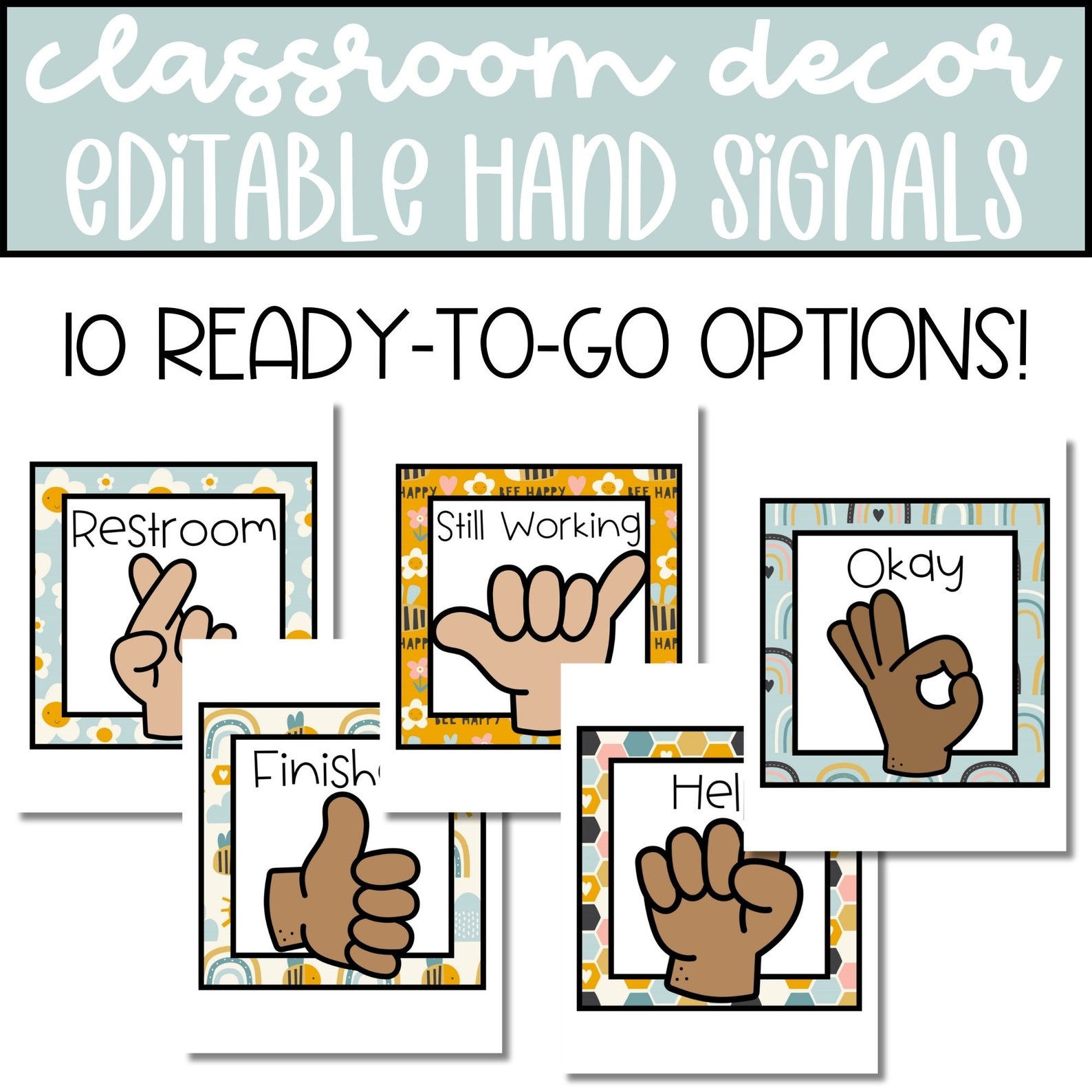 Editable Hand Signals for Classroom Management, Bee Classroom Decor ...