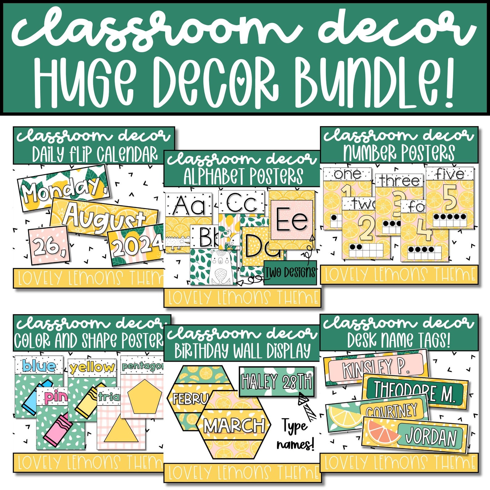 Lemon Themed Classroom Decor Bundle, Modern Bright Farmhouse Classroom ...