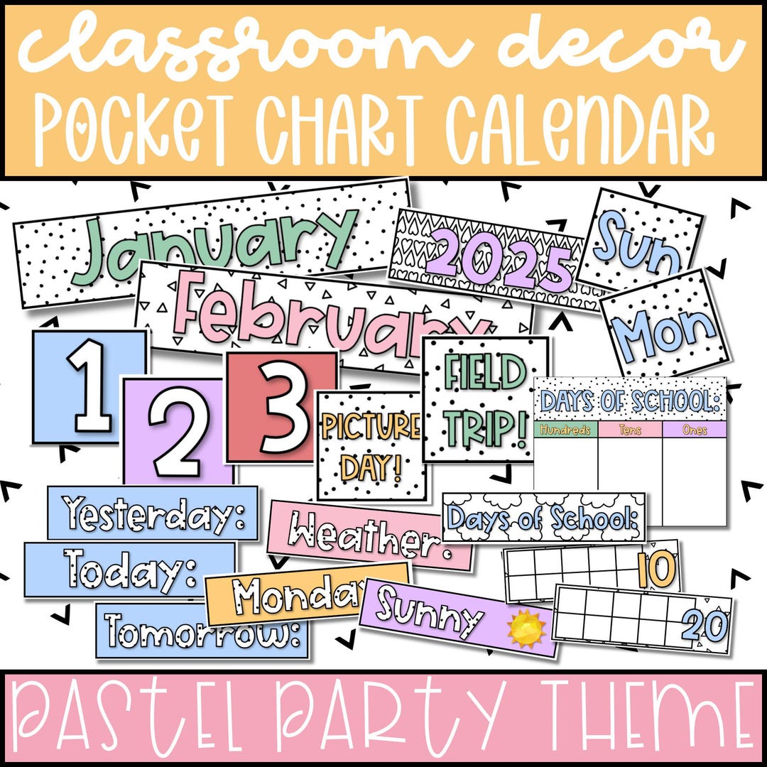 Pastel Classroom Calendar Cards, Pocket Chart Decor (digital Download ...