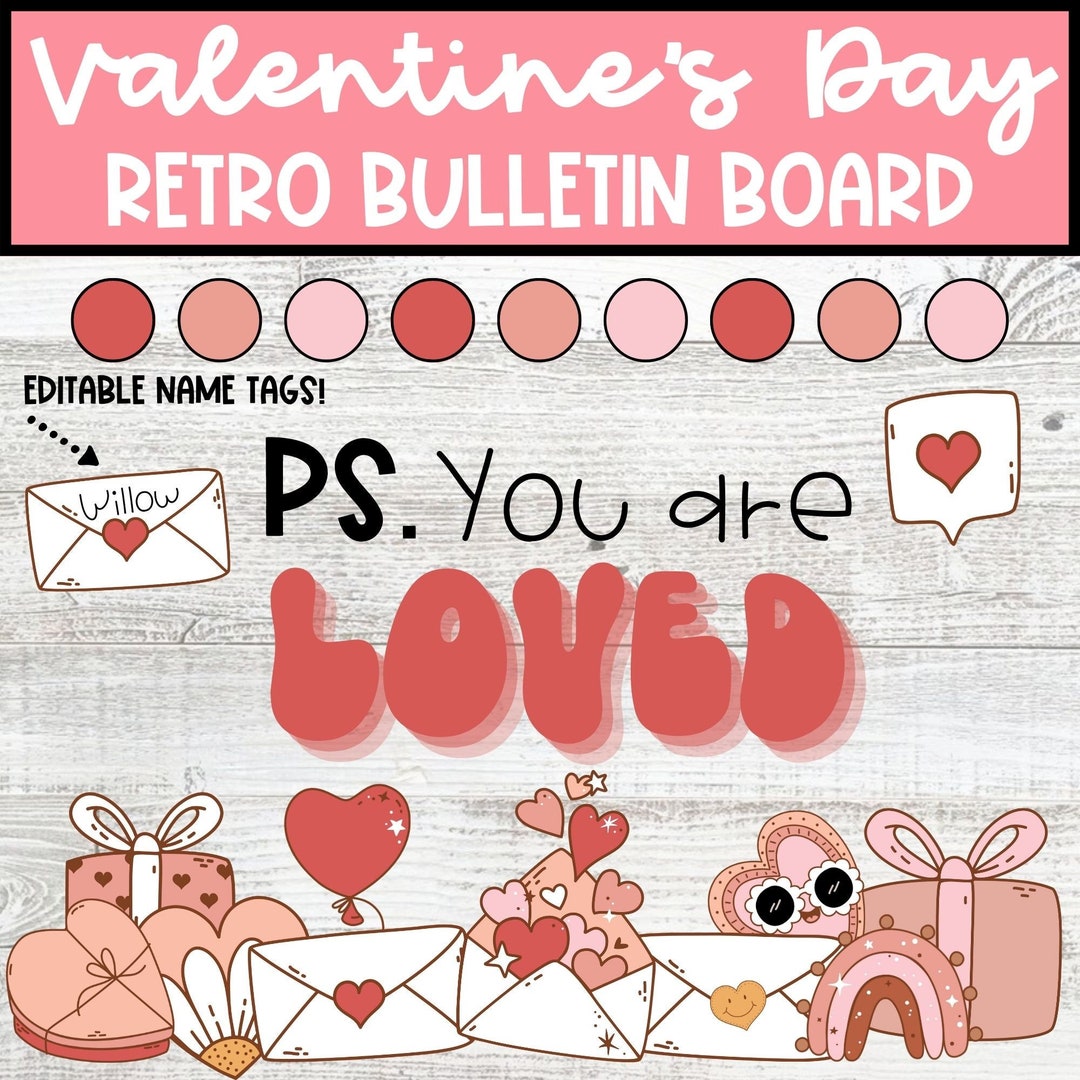DIY Retro Groovy Valentine's Day Bulletin Board With Editable Name Tags ...