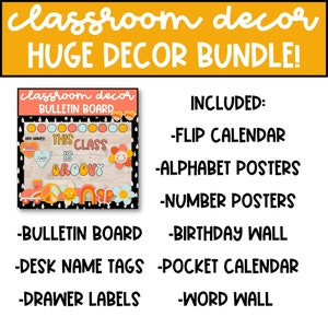 Retro Groovy Classroom Decor Bundle, Back to School Classroom Decor ...