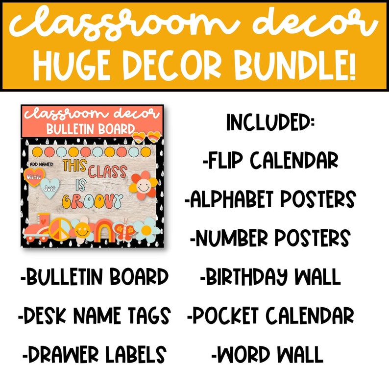 Retro Groovy Classroom Decor Bundle Back to School Classroom - Etsy