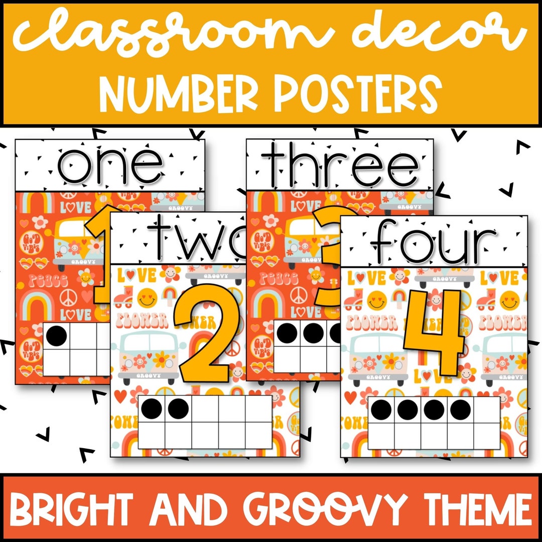 Retro Number Posters for Classroom, DIY Classroom Decor, Retro Bright ...